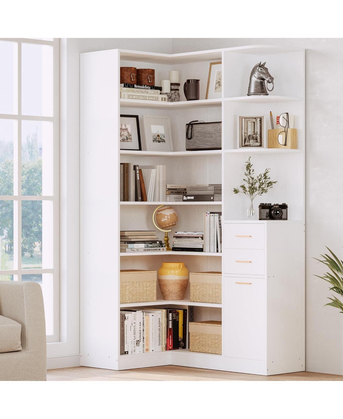 Click here for Corner Bookshelf and Bookcase with 2 Drawers and 1... prices