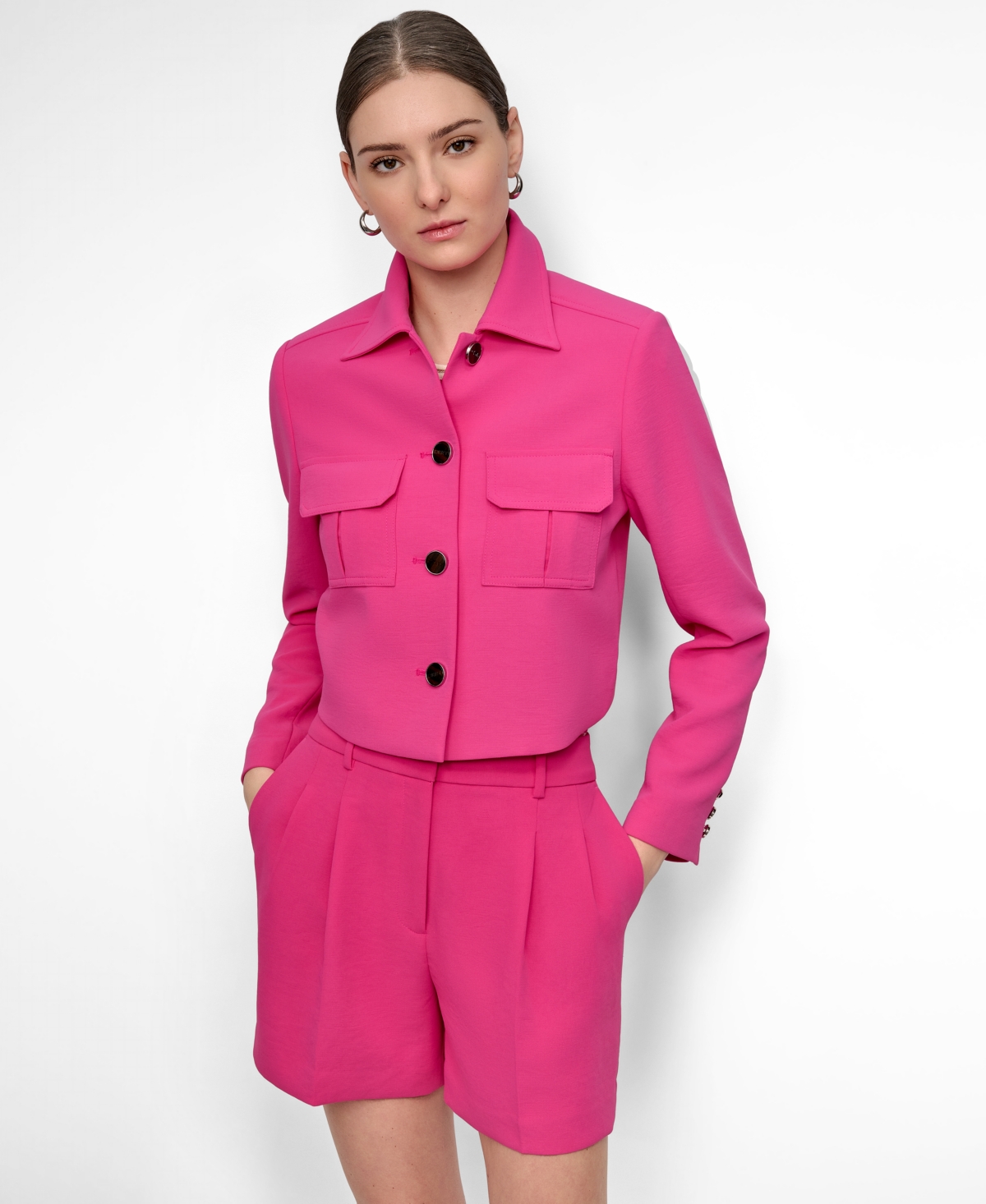 Click here for Dkny Womens Aero Crepe Button-Front Cropped Jacket... prices