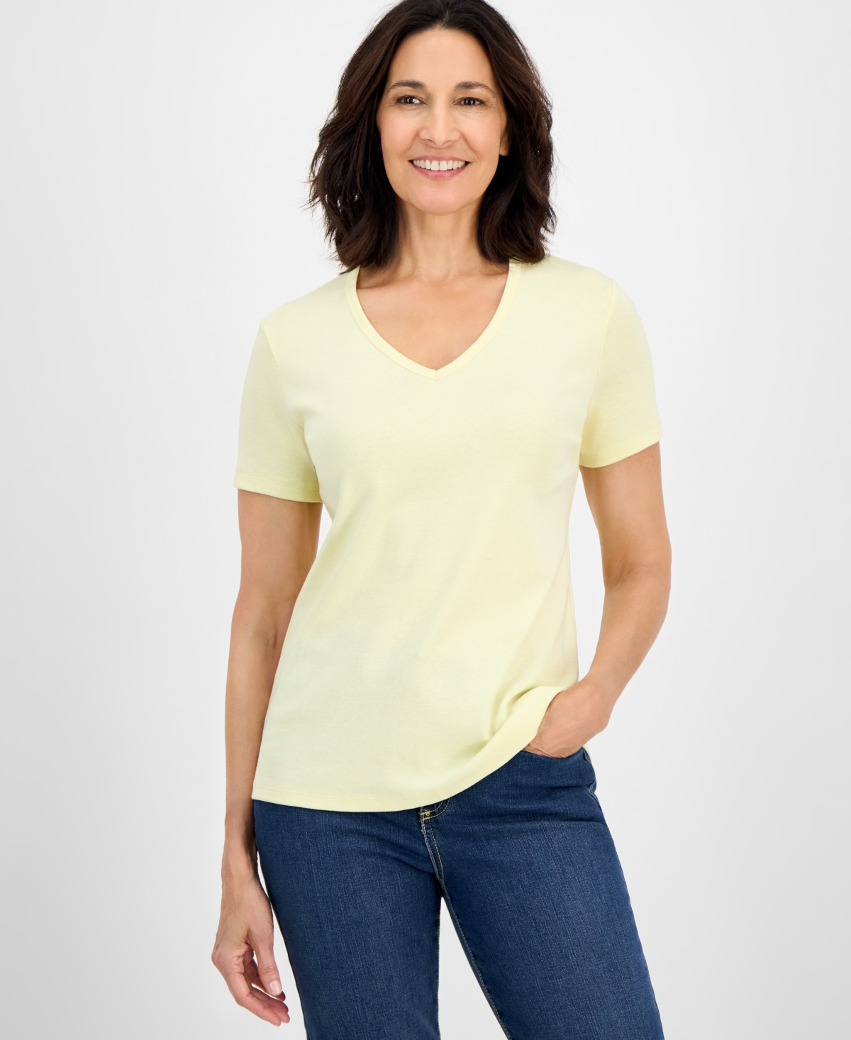 Click here for Style & Co Womens Cotton Short Sleeve V-Neck Top... prices