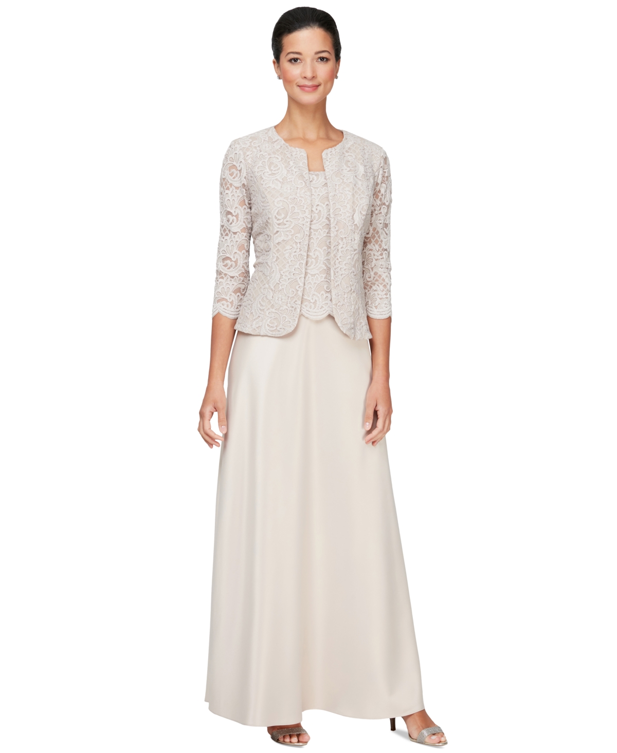 Click here for Alex Evenings Lace Jacket & Lace-Top Gown - Taupe prices