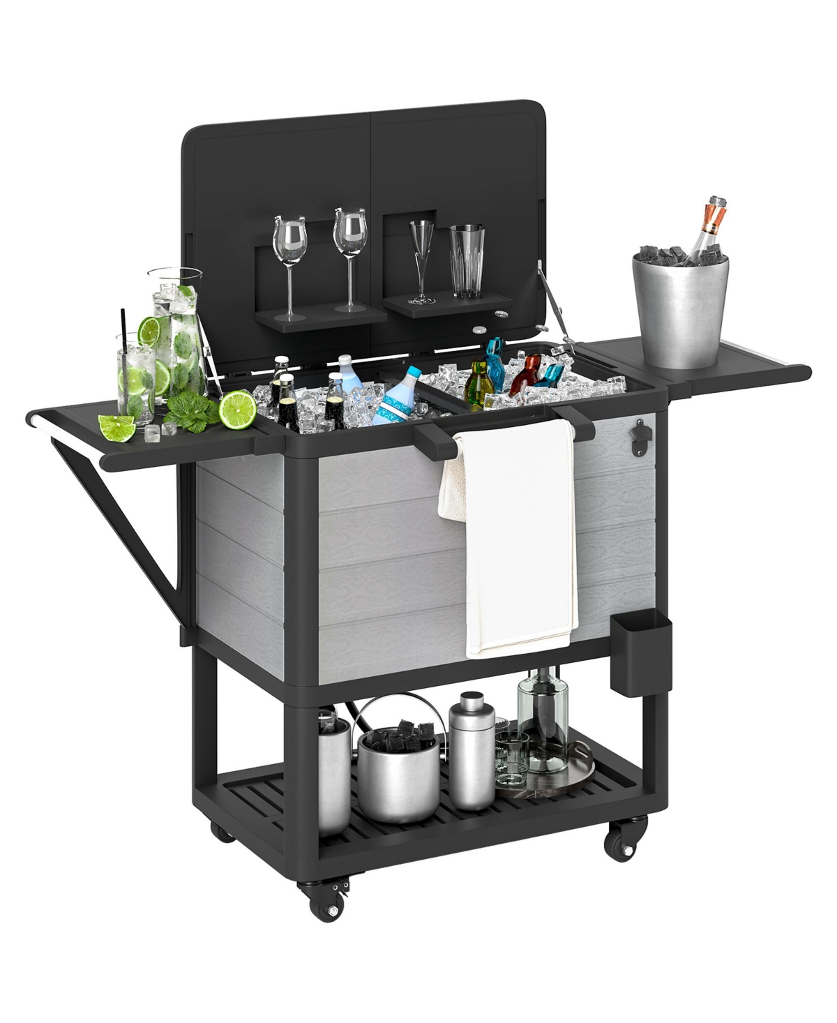 Outsunny Patio Cooler Cart 104 Quart Rolling Ice Chest with Shelves  - Gray