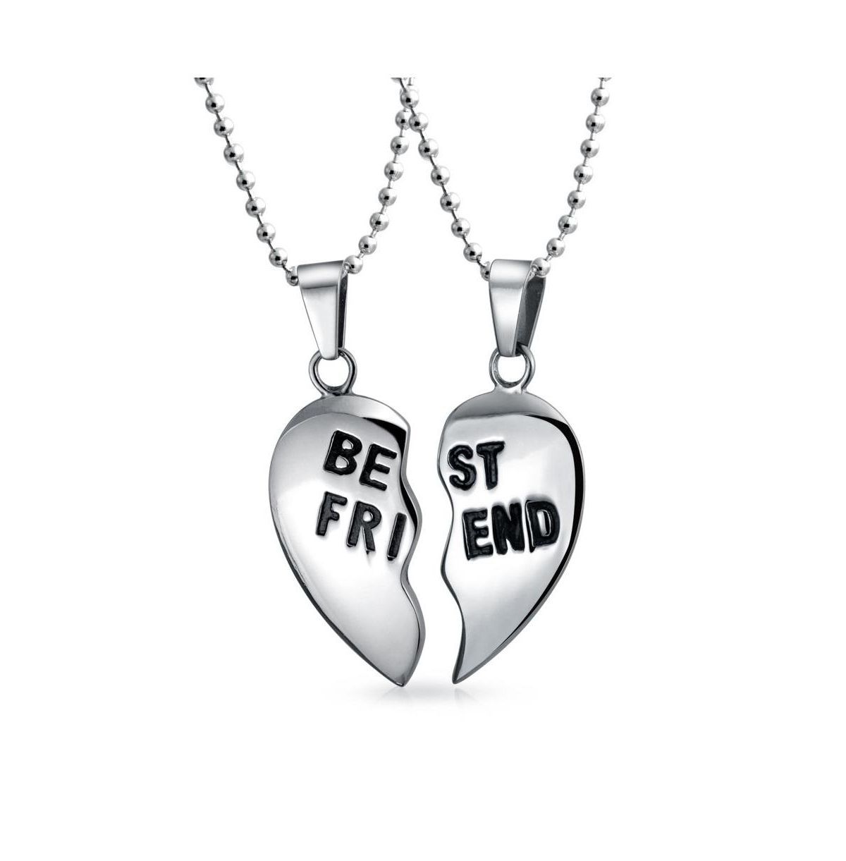 Bling Jewelry Break Apart Heart Pendant Necklace Bff - Silver Tone Stainless Steel - Silver tone