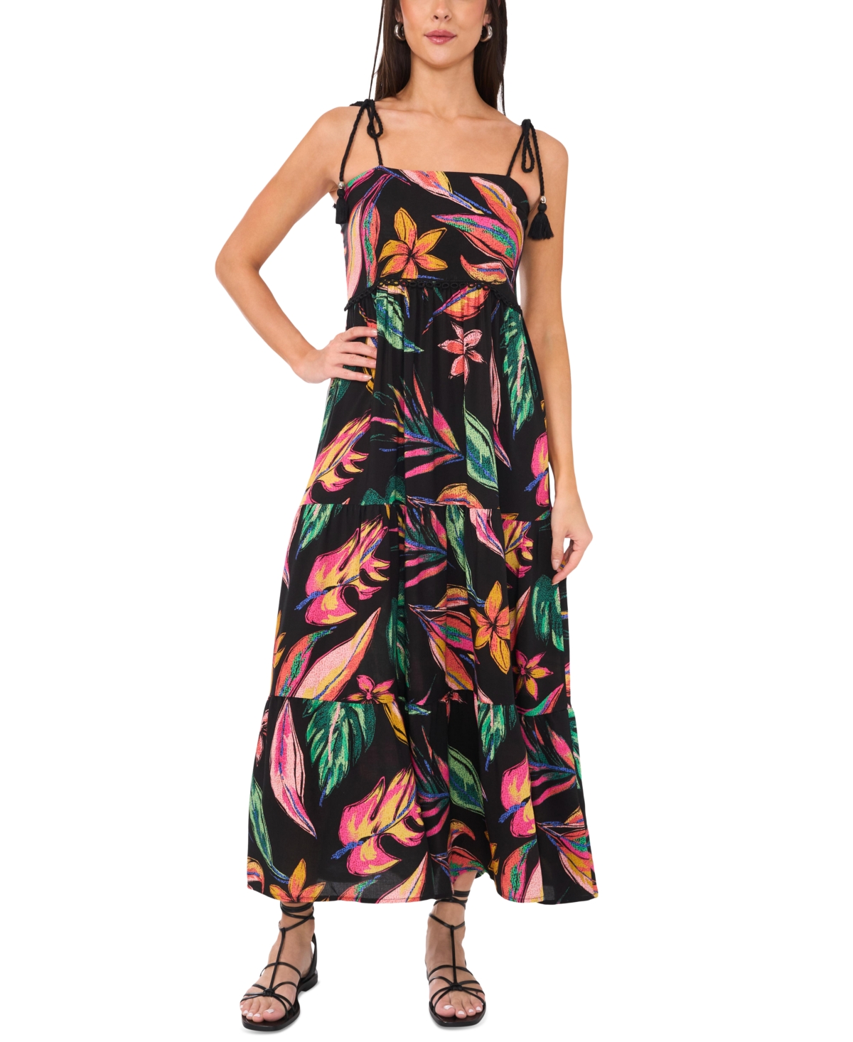 Click here for Vince Camuto Womens Printed Rope-Strap Tiered Maxi... prices