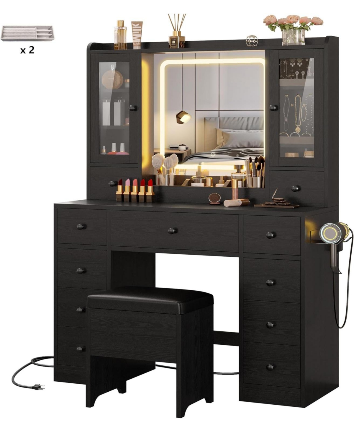 Click here for Vanity Desk with Led Lights Mirror and Charging St... prices