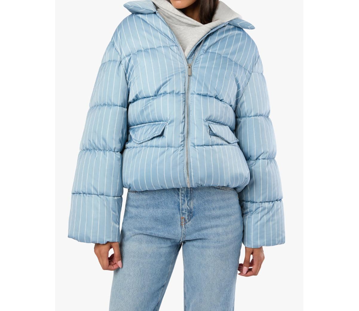 Click here for WeWoreWhat Womens Collar Puffer Jacket - Baby blue... prices