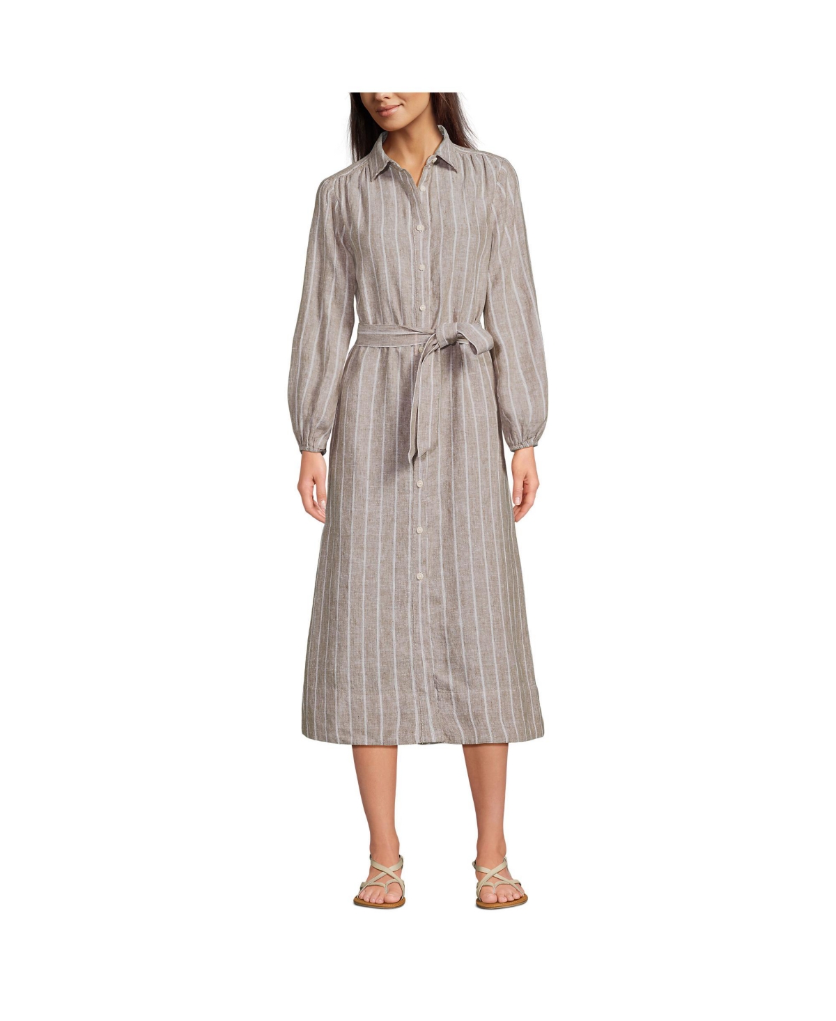 Click here for Lands End Womens Linen Long Sleeve Midi Shirt Dres... prices