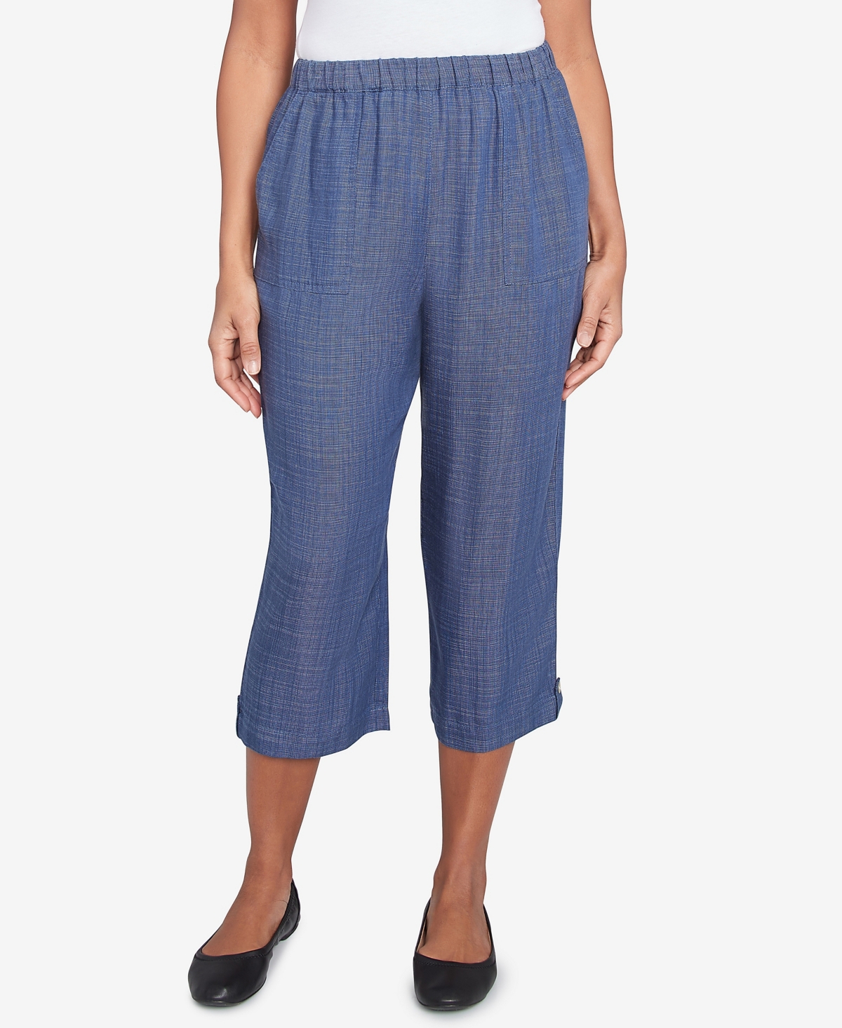 Alfred Dunner Womens Summer Solstice Relaxed Button Tab Capri Pants - Blueberry