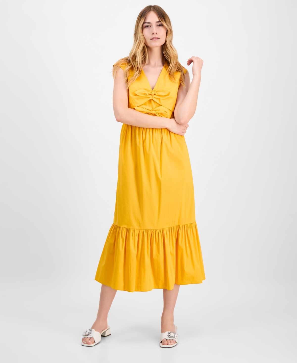 Click here for Anne Klein Womens Bow-Front Sleeveless Midi Dress... prices