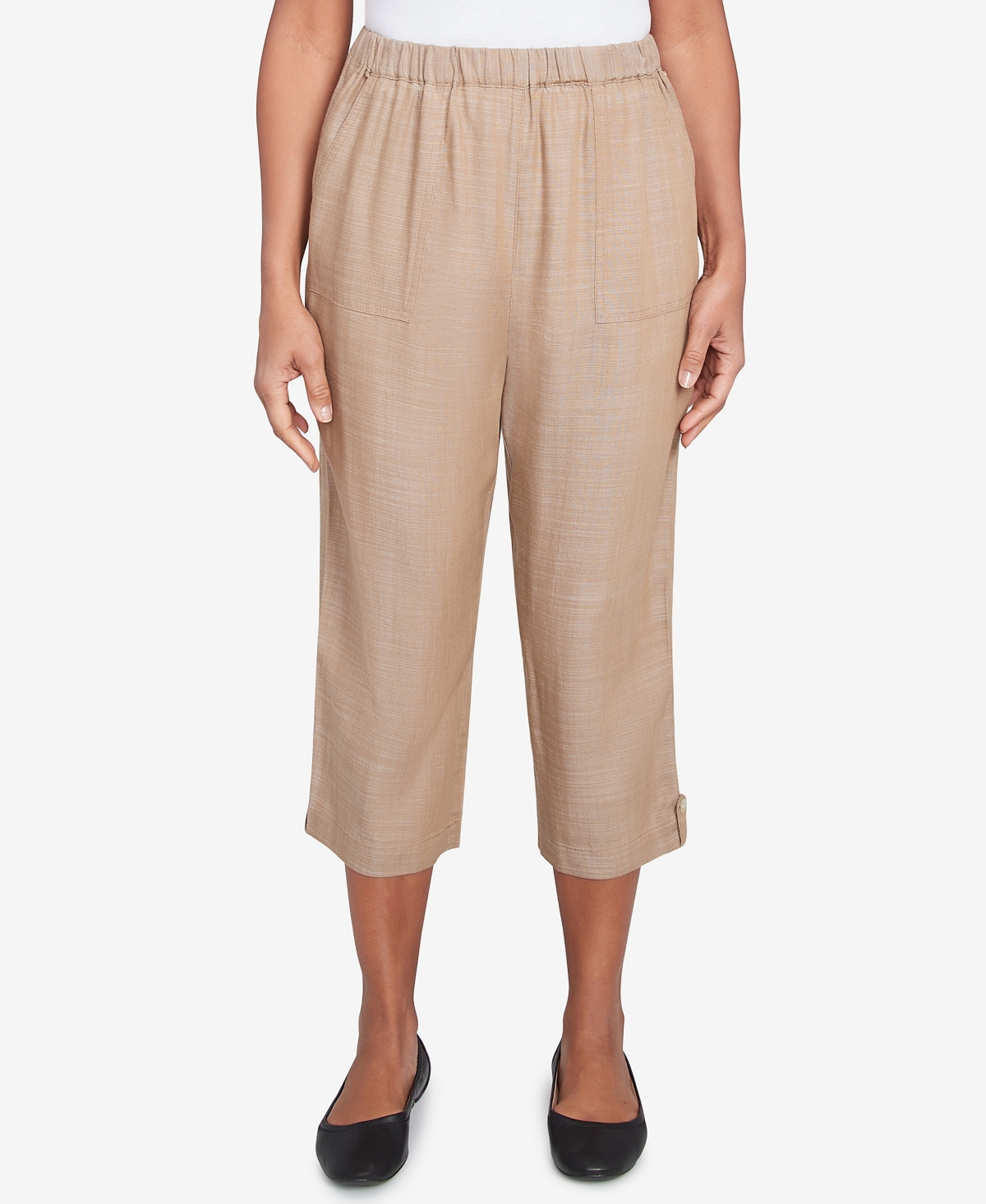 Alfred Dunner Womens Summer Solstice Relaxed Button Tab Capri Pants - Bamboo