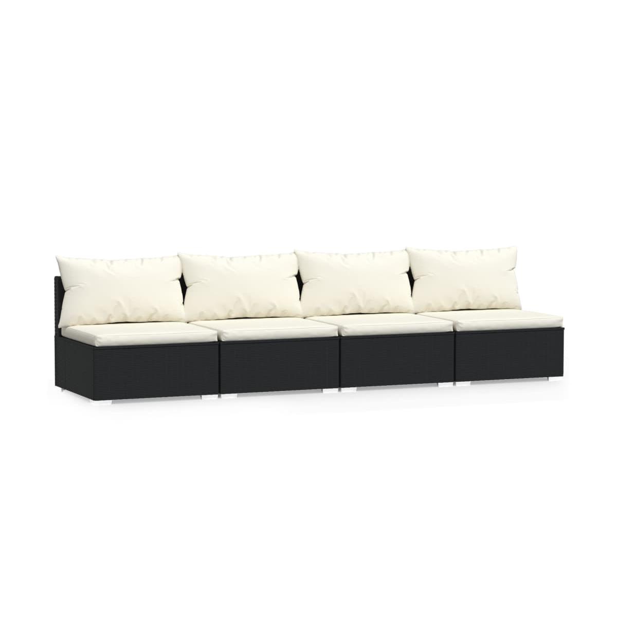Click here for 4 Seater Sofa with Cushions Black Poly Rattan - Bl... prices