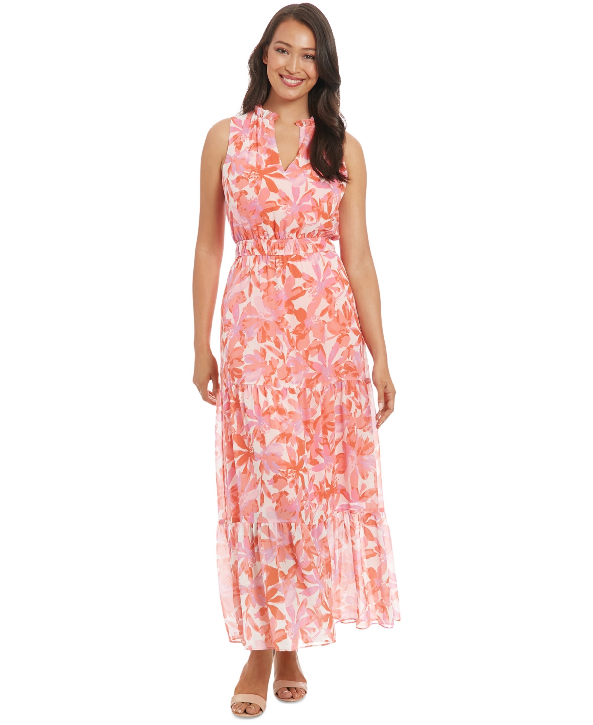 Click here for London Times Petite Printed Ruffle-Collar Maxi Dre... prices