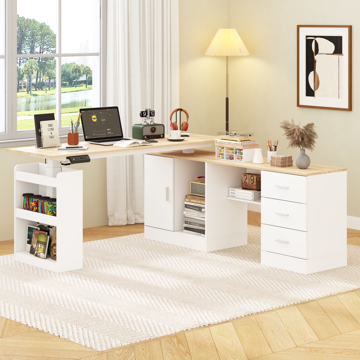 Click here for Famapy 63 in. W L- Shaped Adjustable Height Desk E... prices