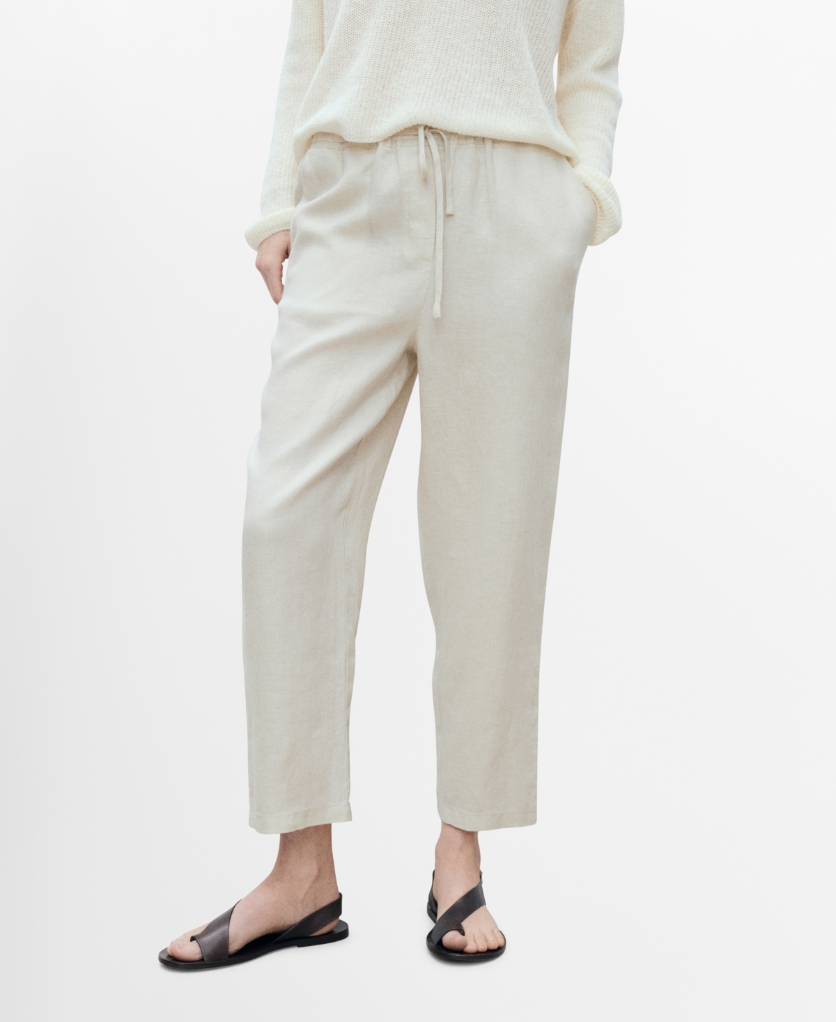 Click here for Mango Womens Straight Cropped Linen Trousers Pants... prices