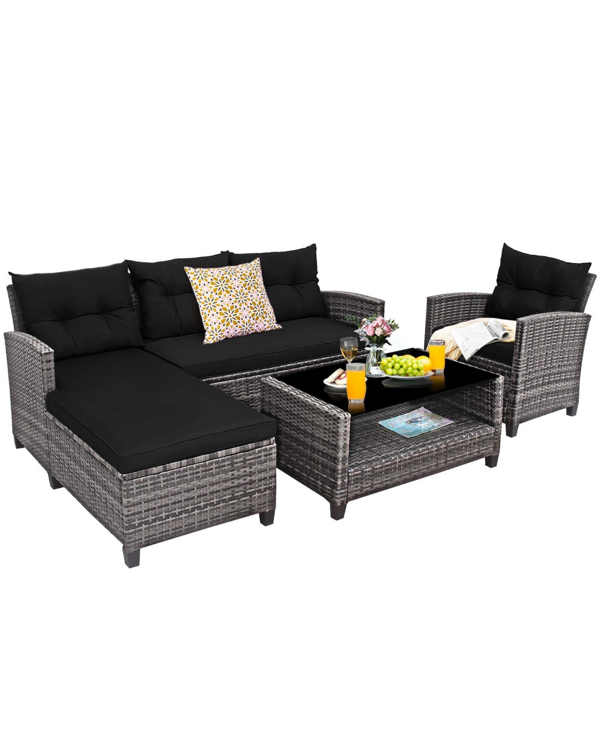 Click here for Gymax Set of 4 Rattan Furniture Set Sofa Ottoman C... prices