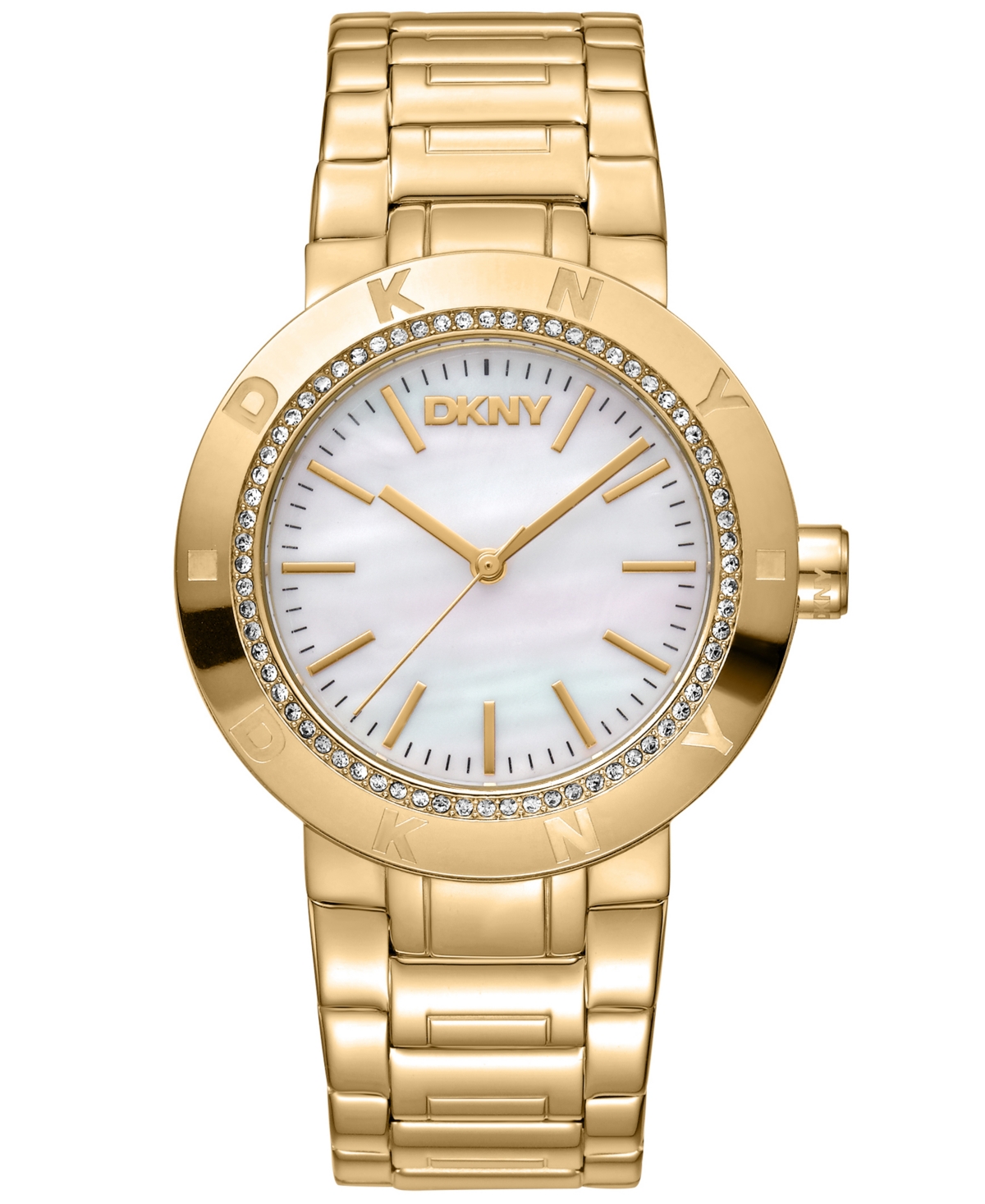 Click here for Dkny Womens Eastside Logo Gold-Tone Stainless Stee... prices