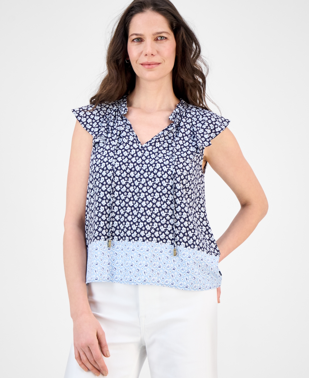 Click here for Nautica Jeans Womens Floral-Print Flutter-Sleeve B... prices