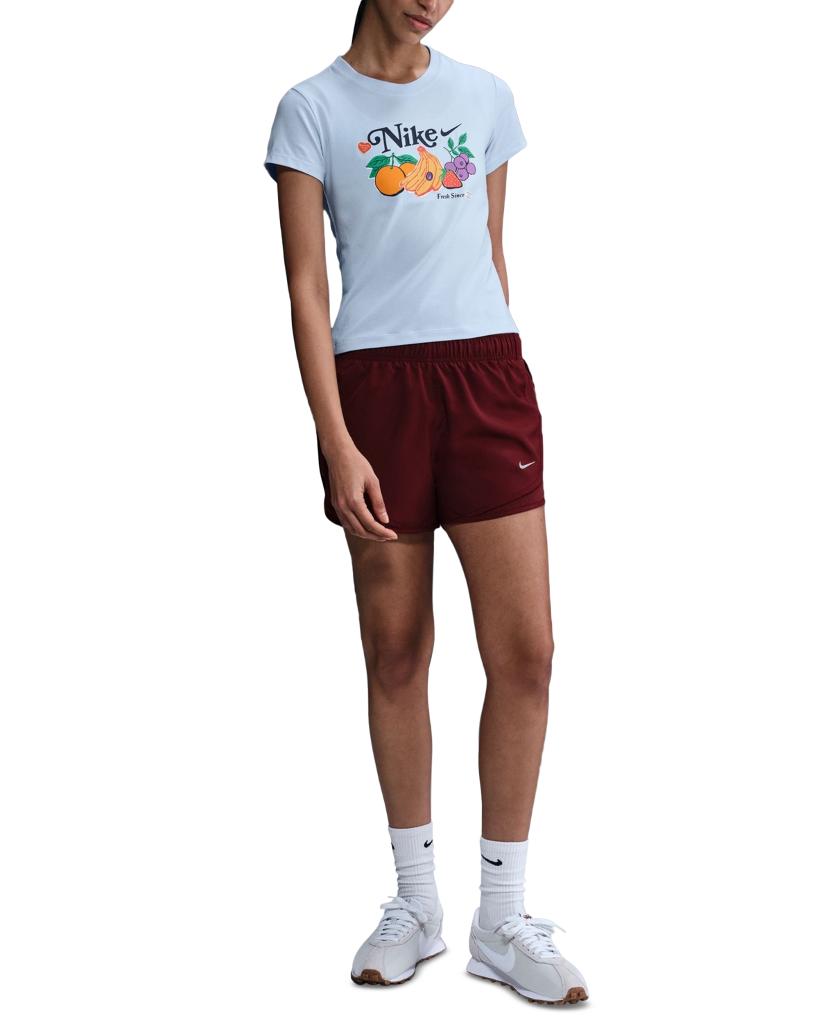 Click here for Nike Womens Graphic Cropped Slim-Fit Crewneck T-Sh... prices