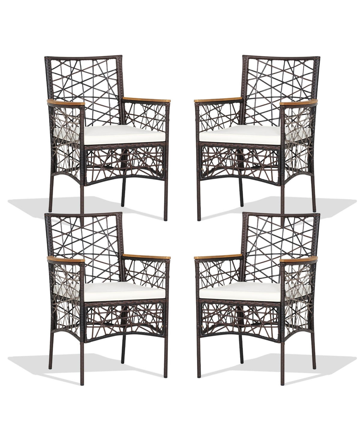 Click here for 4pcs Pe Wicker Patio Bistro Chairs Acacia Wood Arm... prices