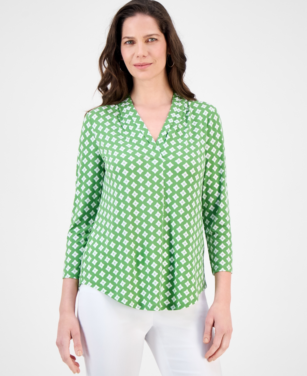 Click here for Jm Collection Womens Printed V-Neck 3/4-Sleeve Top... prices