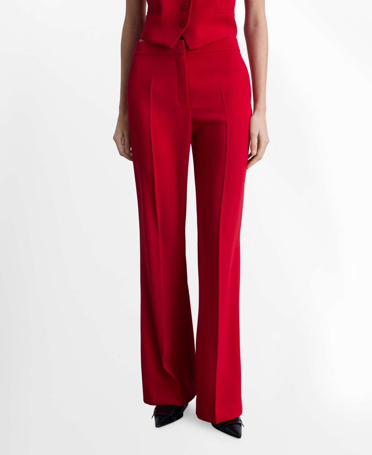 Click here for Mango Womens Wide Leg Suit Pants - Red prices