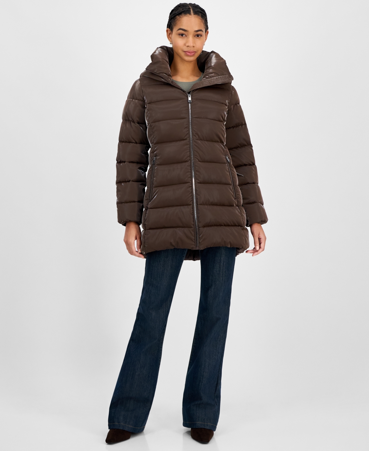 Click here for Bcbgmaxazria Womens Hooded Puffer Coat - Espresso prices
