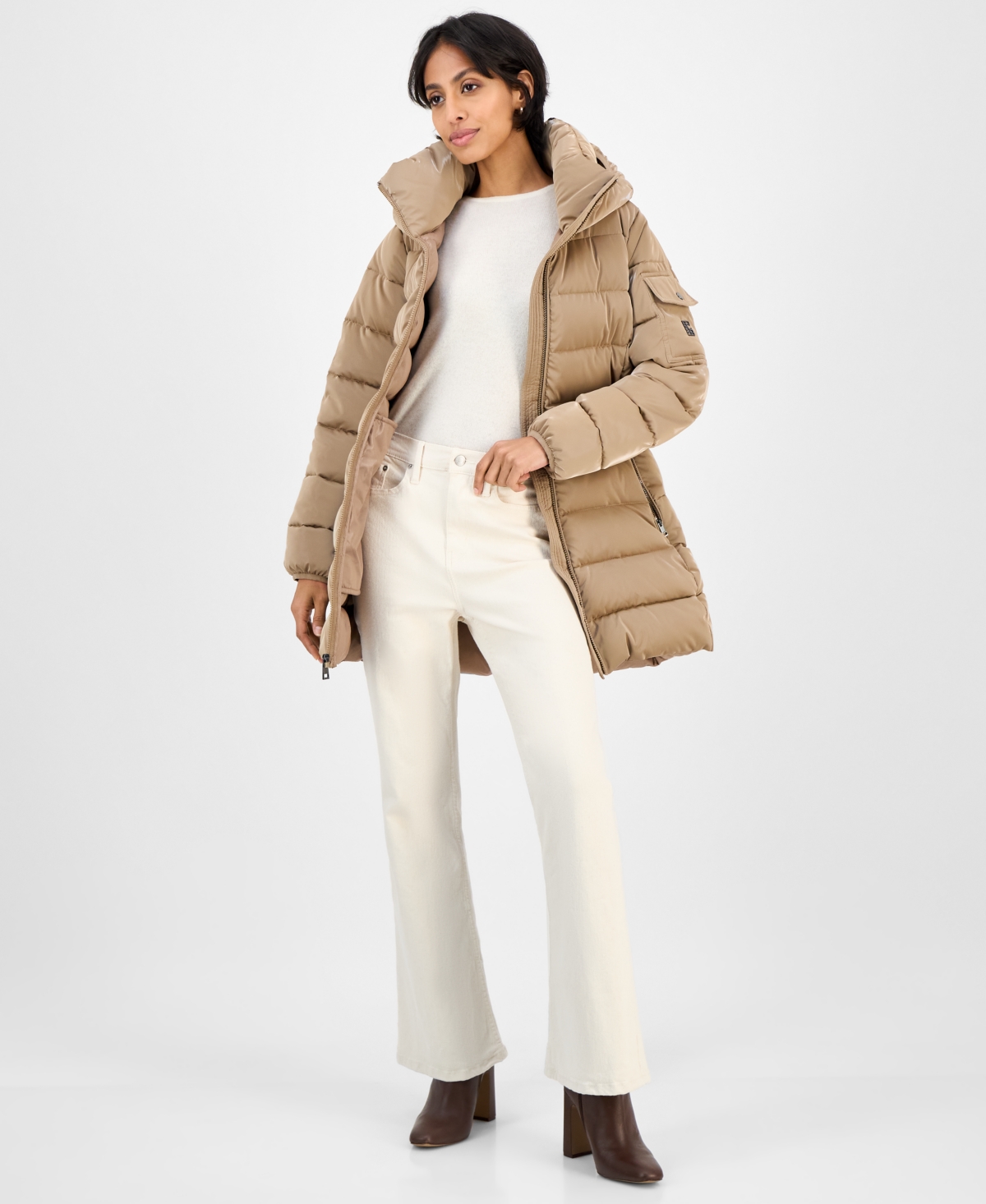 Click here for Bcbgmaxazria Womens Hooded Puffer Coat - Toffee prices