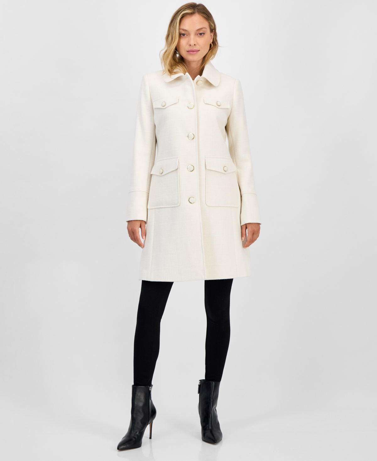 Click here for Cece Womens Button-Front Coat - Ivory prices