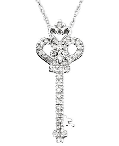 Diamond Key Pendant Necklace in 14k White Gold (1/10 ct.t.w ...
