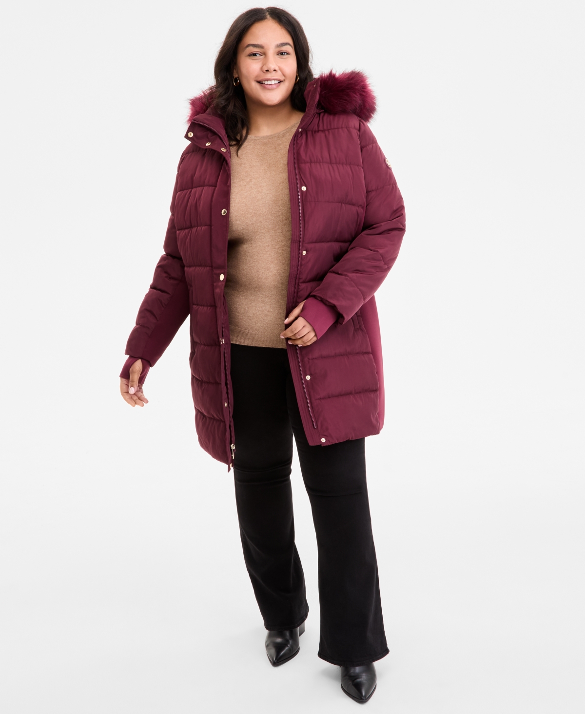 Click here for Michael Michael Kors Plus Size Faux-Fur-Trim Hoode... prices
