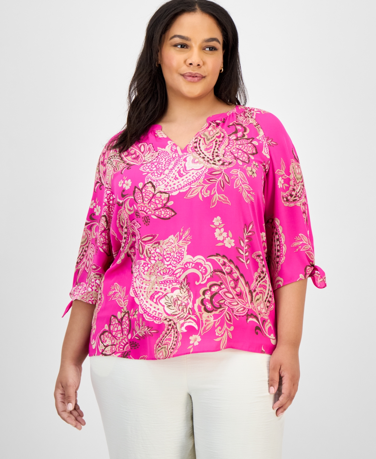 Click here for Jones New York Plus Size Paisley-Print Tie-Sleeve... prices