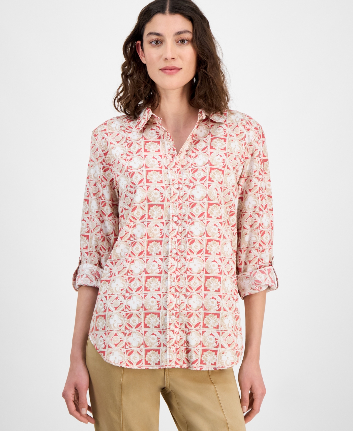 Click here for Nautica Jeans Womens Button-Front Roll-Tab Shirt -... prices