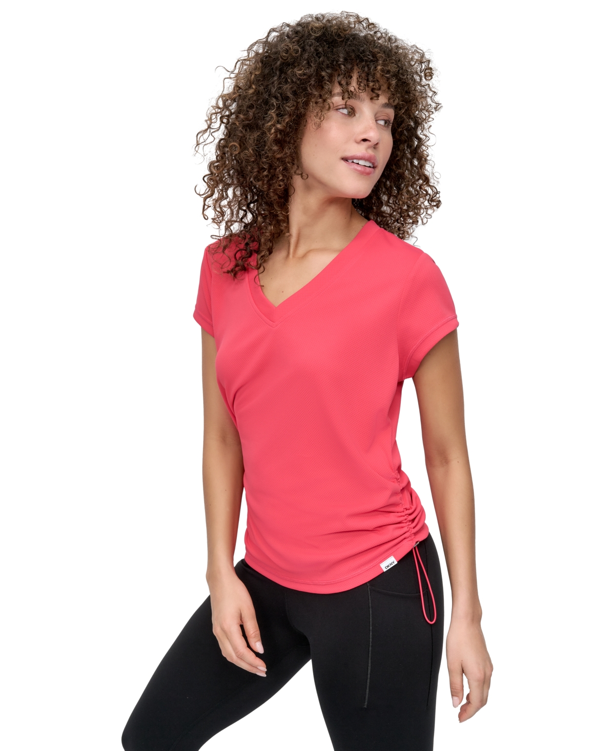 Dkny Sport Womens Crewneck Short-Sleeve Side-Ruched Top - Azalea
