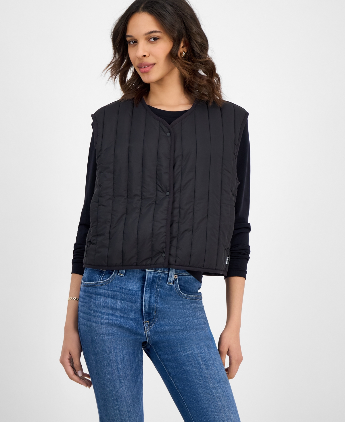 Click here for Rains Womens Stand-Collar Zip-Front Vest - Black prices