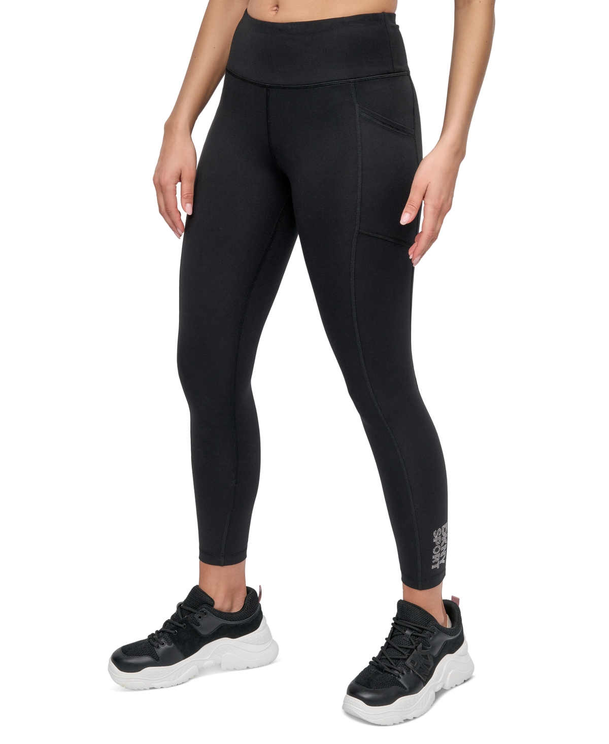 Click here for Dkny Sport Womens Rhinestone-Logo High-Rise 7/8 Le... prices