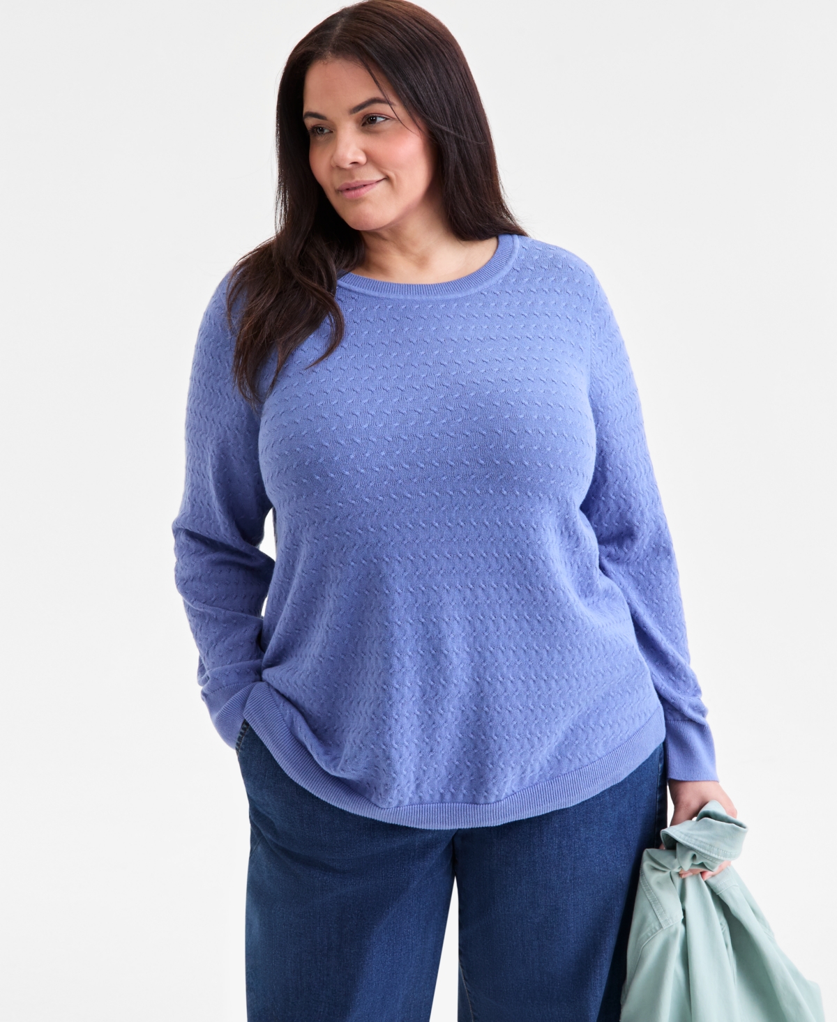 Click here for Style & Co Plus Size Cotton Color-Block Crewneck S... prices