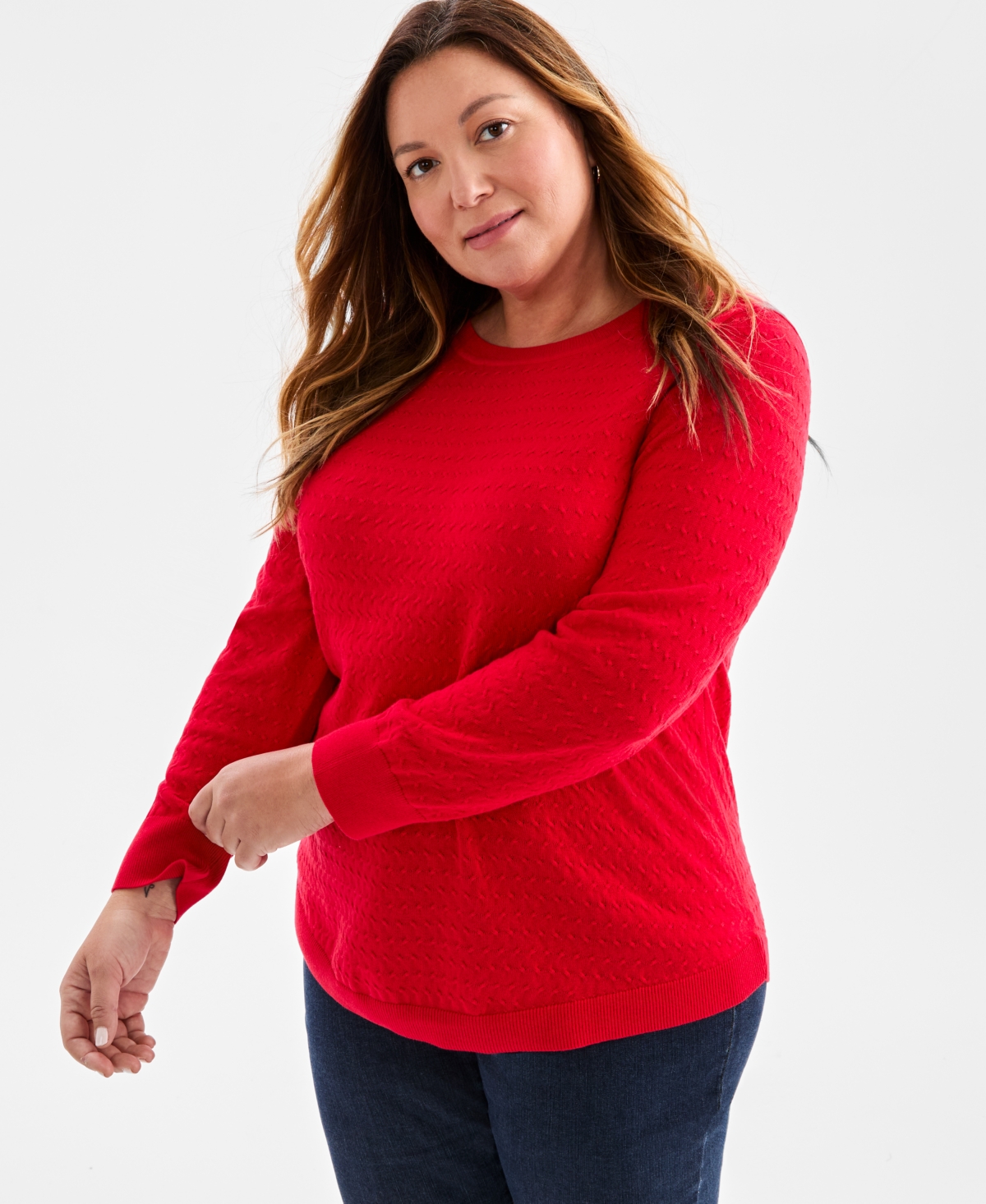 Click here for Style & Co Plus Size Cotton Color-Block Crewneck S... prices