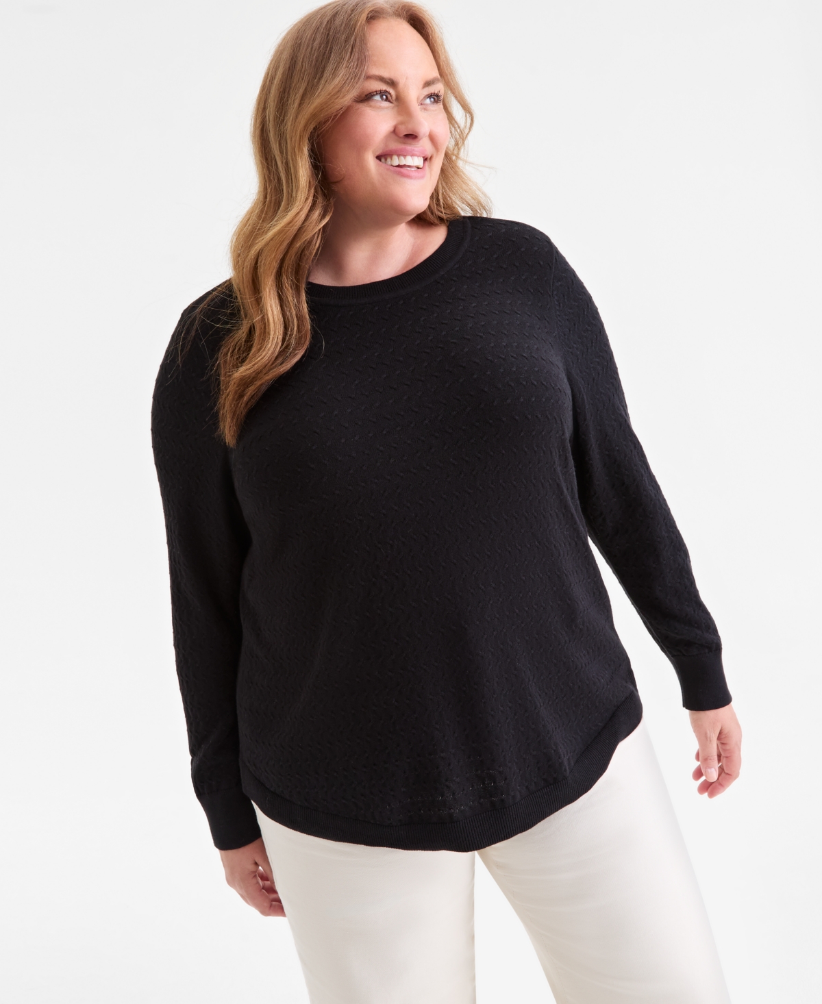 Click here for Style & Co Plus Size Cotton Color-Block Crewneck S... prices