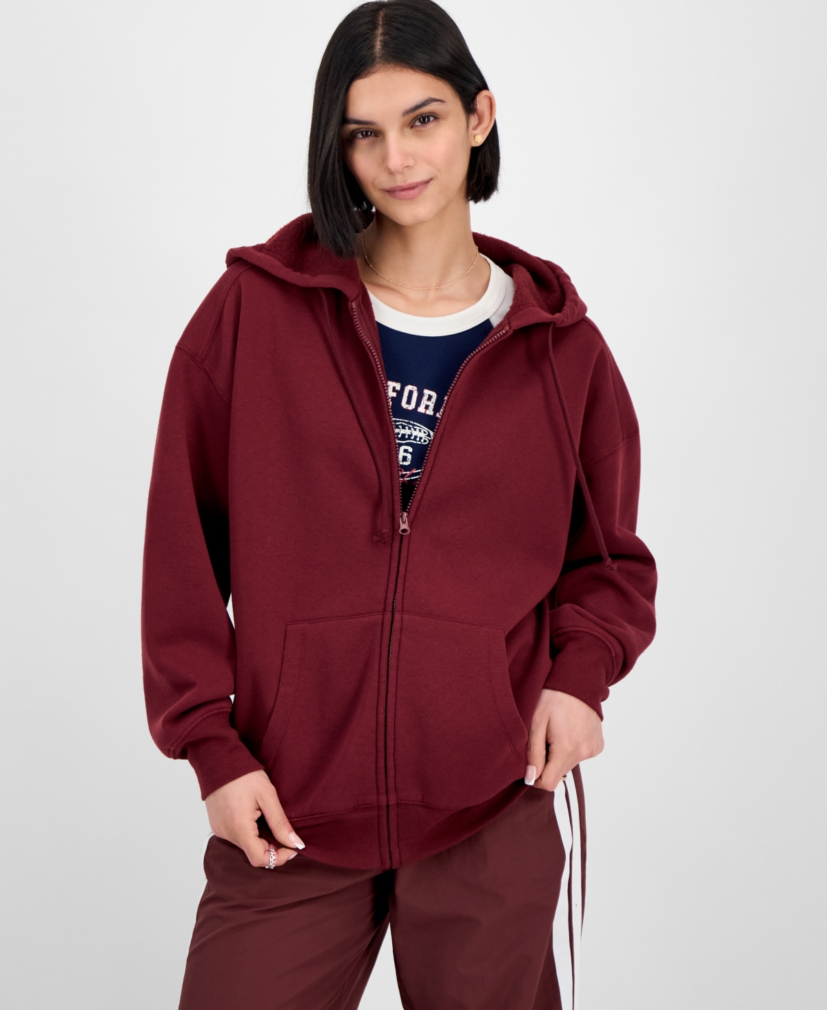 Click here for Hippie Rose Juniors Oversized Full-Zip Hoodie - Ta... prices