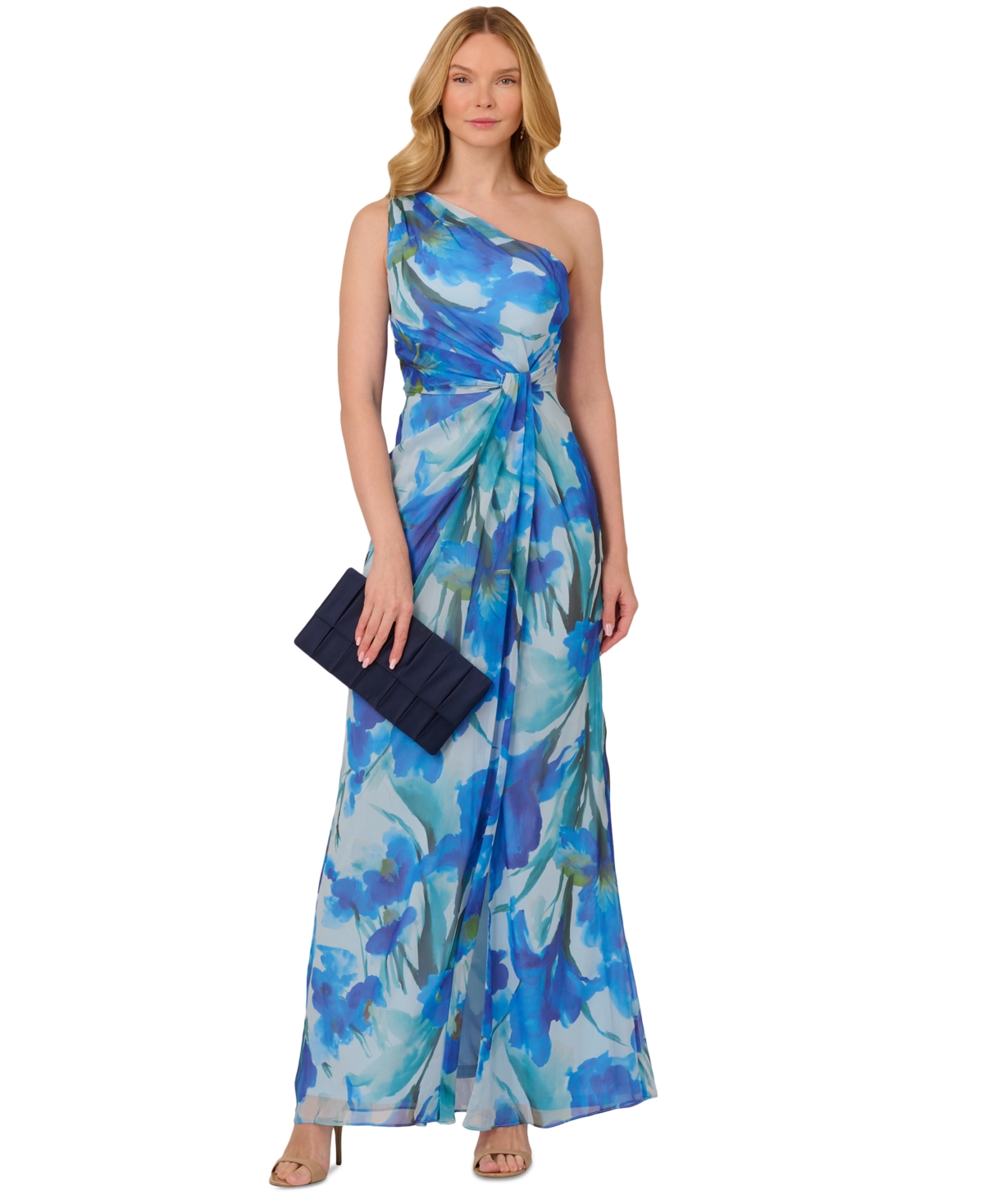 Click here for Adrianna Papell Womens Printed Asymmetric Draped G... prices