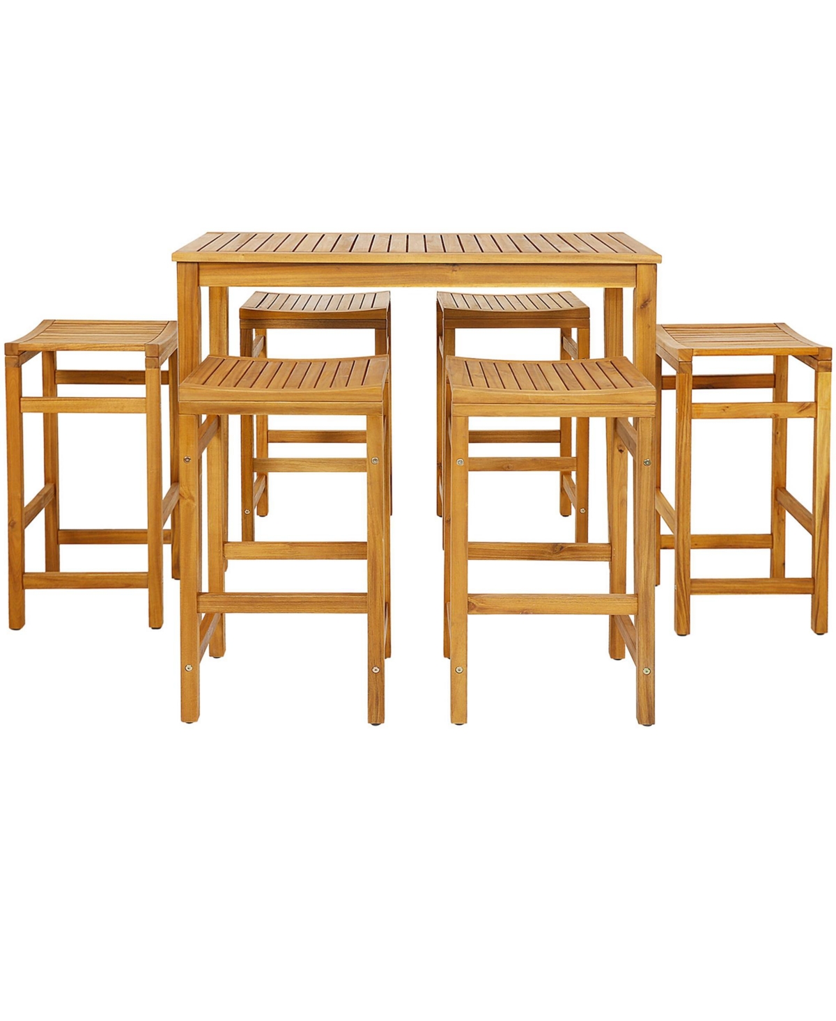 Click here for 7 Pcs Acacia Wood Bar Table Set 45" Rectangul... prices