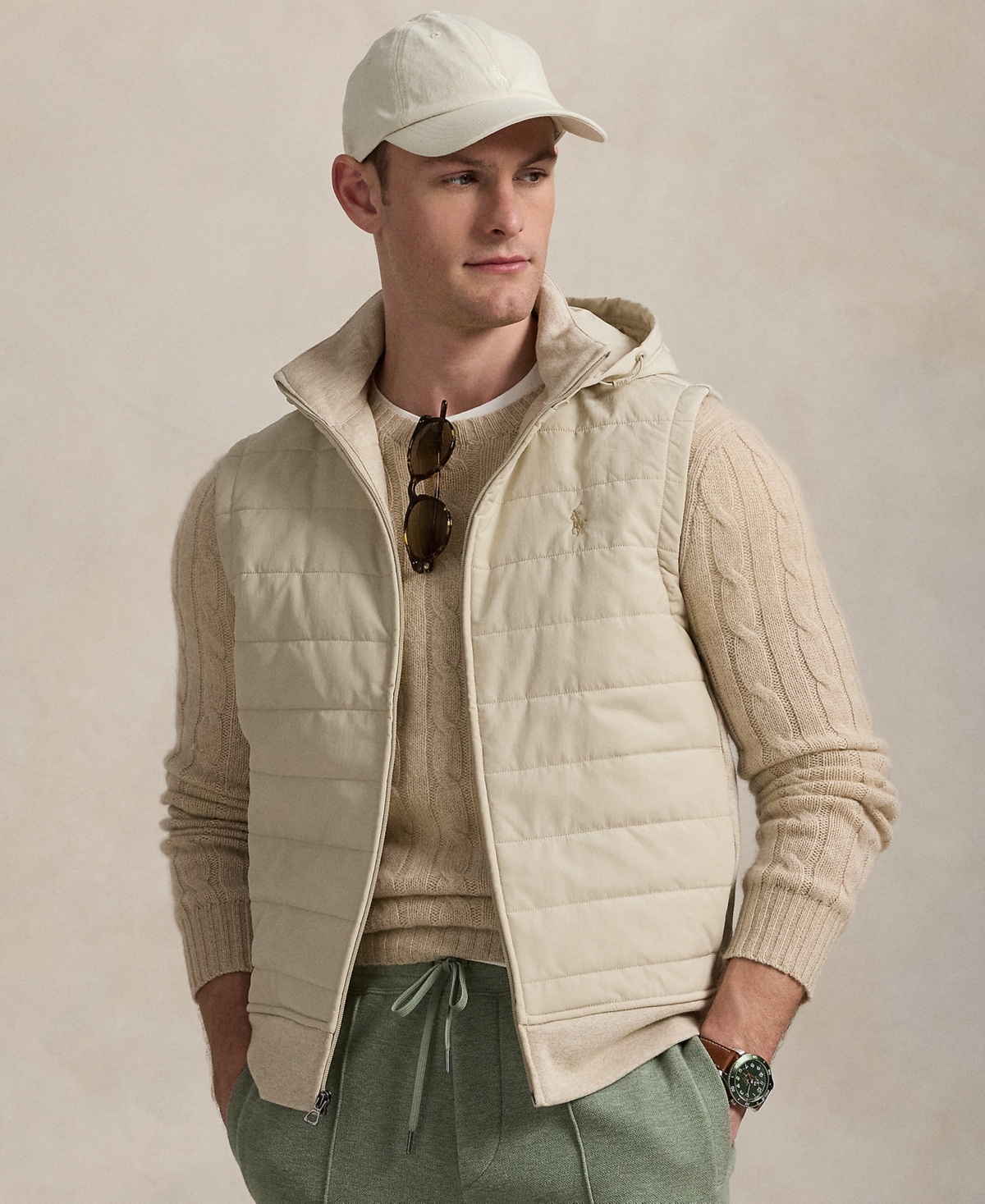 Polo Ralph Lauren Mens Hybrid Full-Zip Vest - Expedition Dune Heather