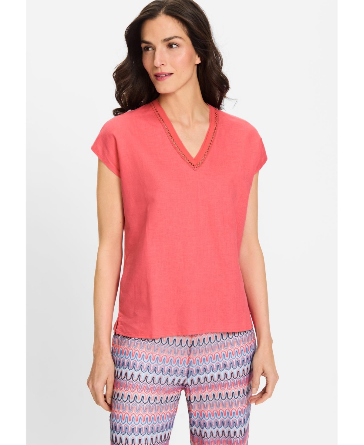 Click here for Olsen Womens Linen Mix T-Shirt - Misty rose prices