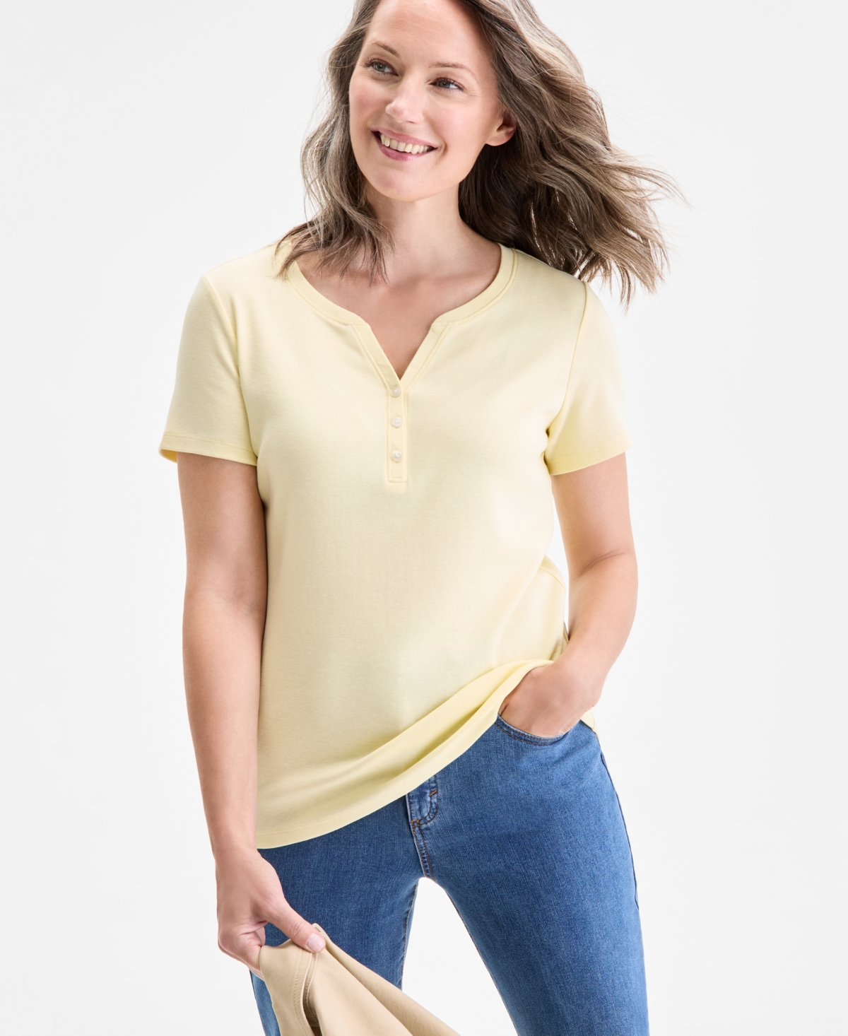 Click here for Style & Co Womens Short-Sleeve Cotton Henley Top... prices