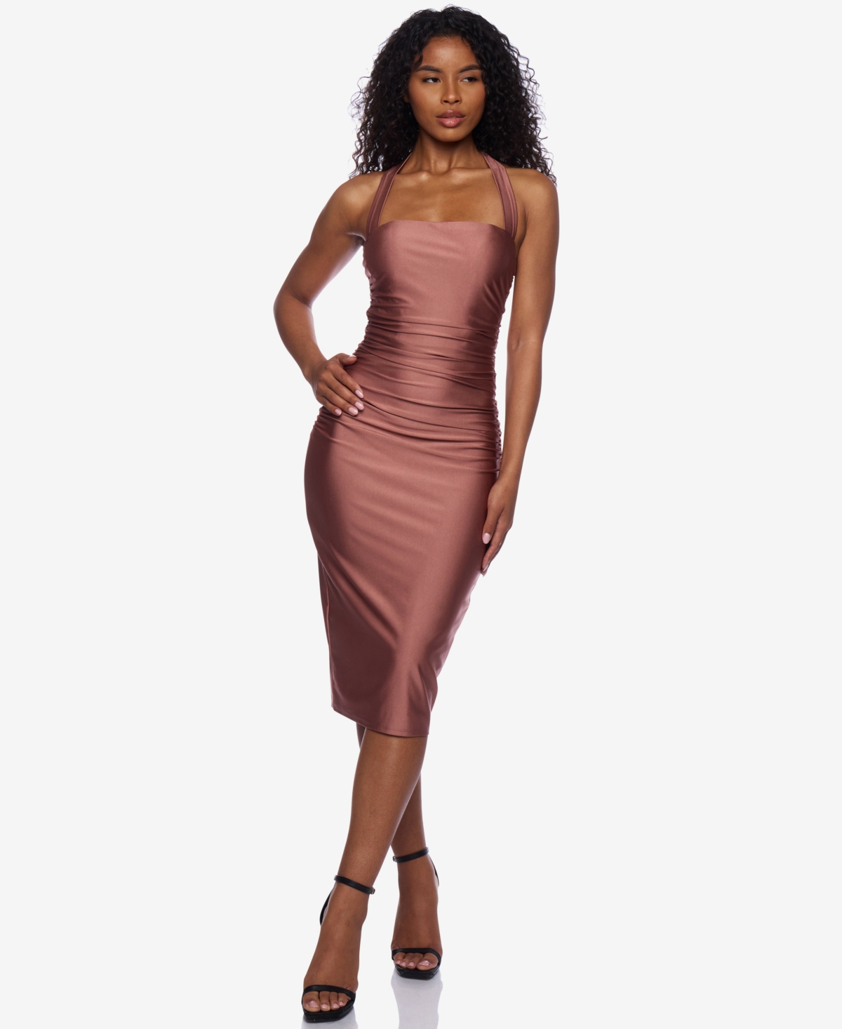 Click here for Juniors Ruched Halter Midi Dress - Mauve prices