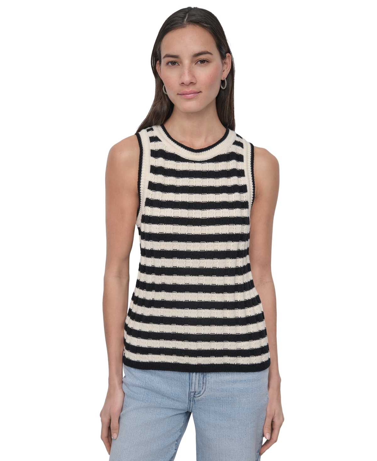 Click here for Dkny Jeans Womens Ribbed Striped Crewneck Tank Top... prices