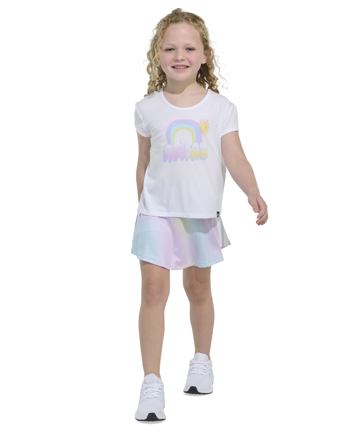 adidas Toddler and Little Girls 2-Piece Pleated T-Shirt and Printed Flounce Skort Set - White