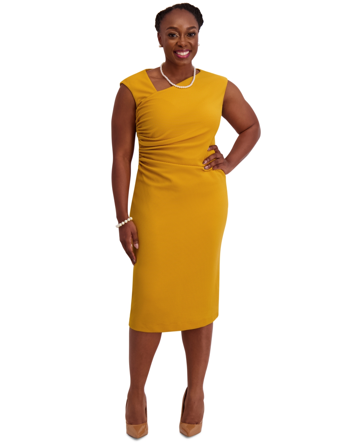 Click here for Kasper Womens Asymmetrical-Neck Midi Dress  Regula... prices