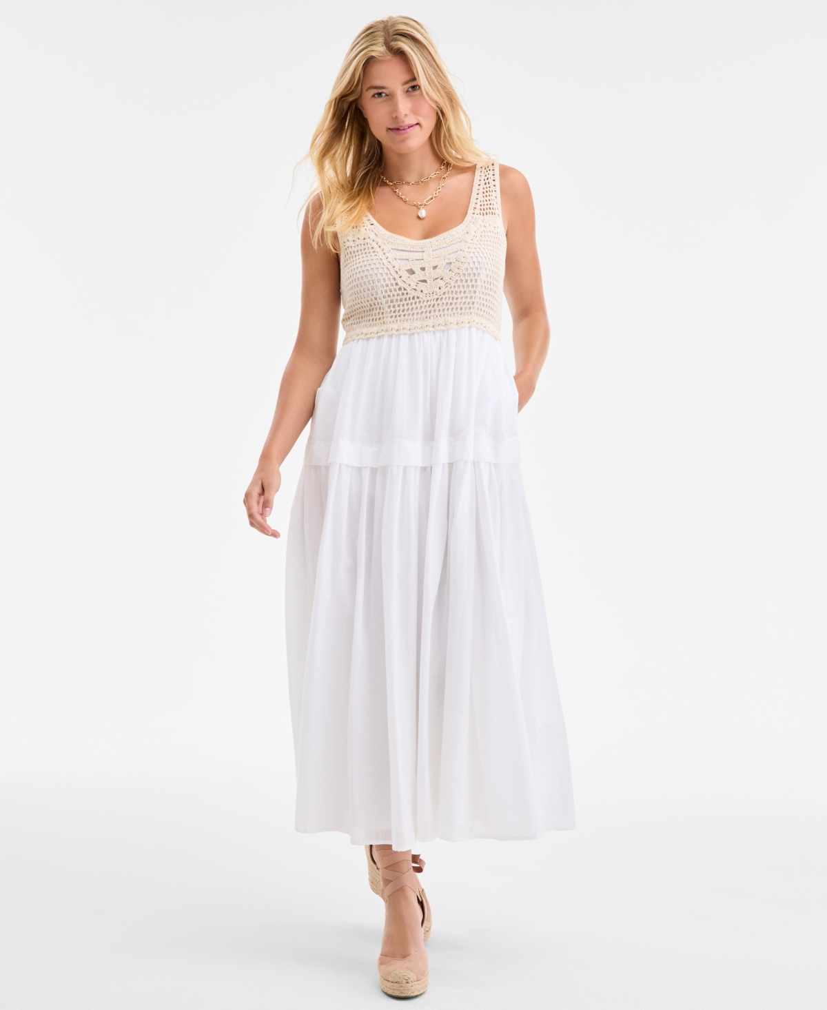 Click here for On 34th Womens Cotton Voile Crochet-Bodice Dress... prices