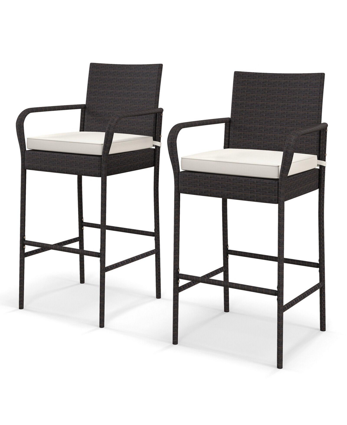 Click here for 2 Pieces Outdoor Pe Rattan Cushioned Barstool Set... prices