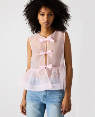 Steve Madden Women's Paulina Tie-Front Sheer Top - Macy's